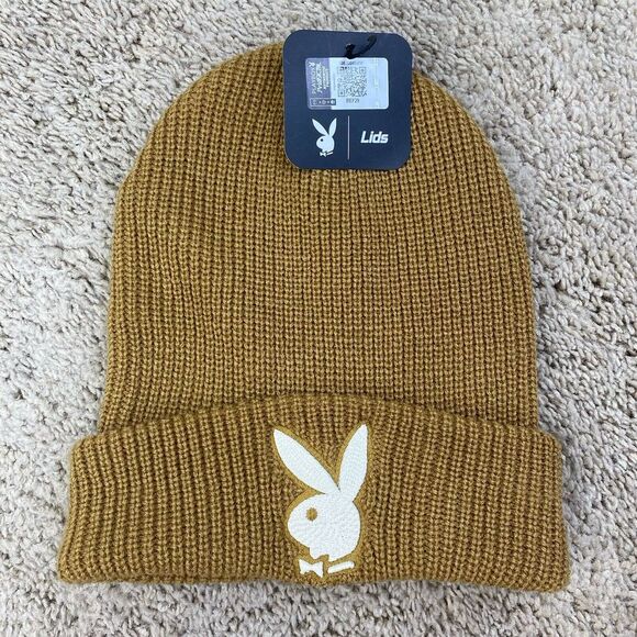 PLAYBOY | Accessories | Playboy Og Beanie Tan Wcream Bunny Logo Collectible 223 Cuffed Knit Cap ...